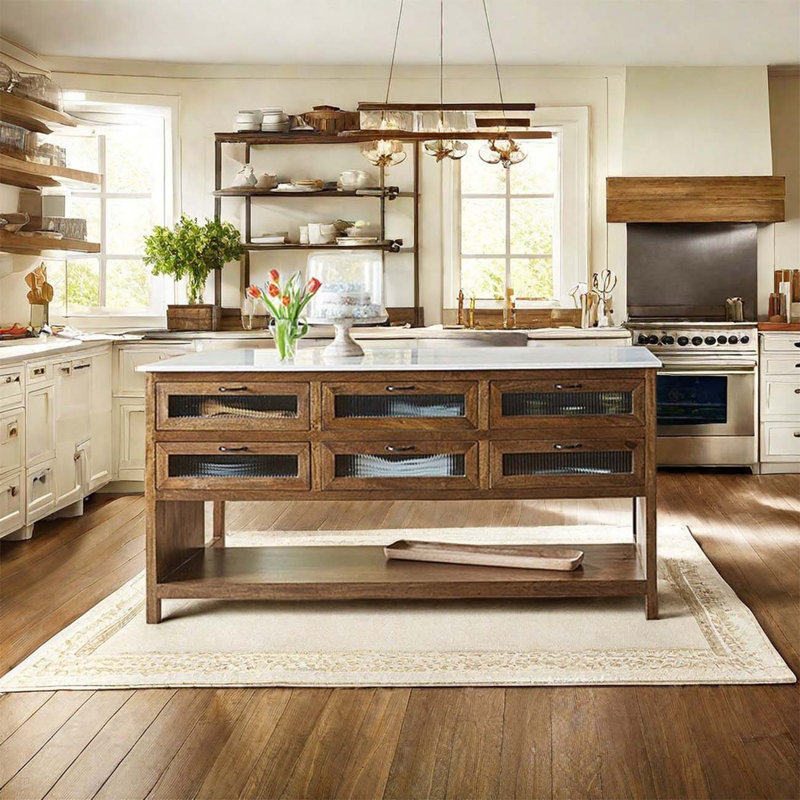 American solid wood open kitchen island
